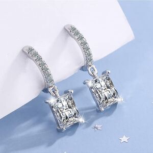 White Moissanite Hoop Drop Earrings | Jewelry | 5 Ct Princess Cut Halo ...